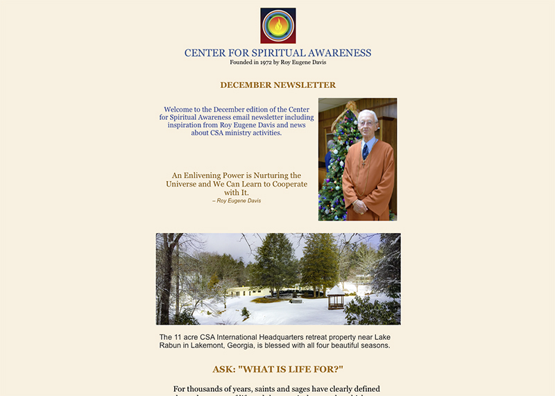 December Newsletter - Center for Spiritual Awareness